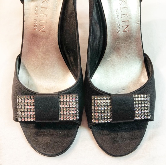 Anne Klein | Shoes | Anne Klein Heels Black Satin Rhinestone Bow 65 ...